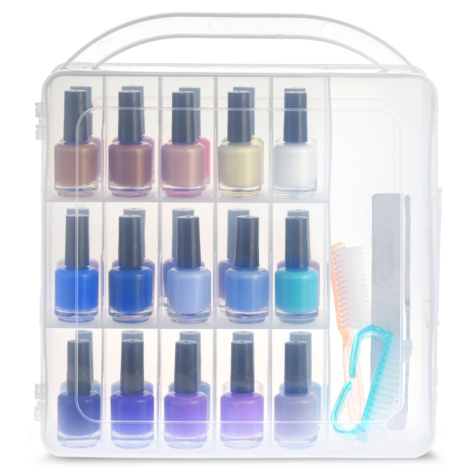 Glamlily Nail Polish Organizer Case with Lid and Handle, Holds 30 Bottles (Pink, 11.8 x 11.2 x 3.15 In)