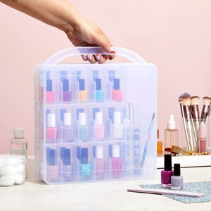 Glamlily Nail Polish Organizer Case with Lid and Handle, Holds 30 Bottles (Pink, 11.8 x 11.2 x 3.15 In)