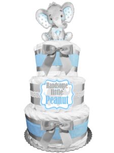 pampers swaddlers elephant diaper cake, blue and gray, 42 count, size 1, newborn gift for boy