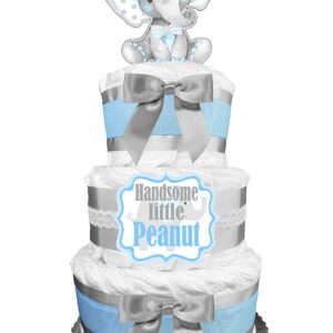 Pampers Swaddlers Elephant Diaper Cake, Blue and Gray, 42 Count, Size 1, Newborn Gift for Boy