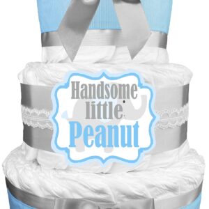 Pampers Swaddlers Elephant Diaper Cake, Blue and Gray, 42 Count, Size 1, Newborn Gift for Boy