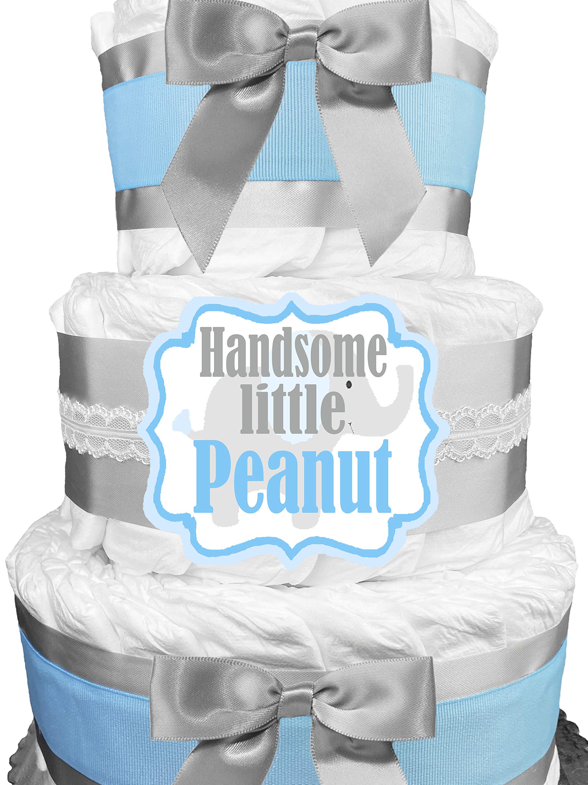 Pampers Swaddlers Elephant Diaper Cake, Blue and Gray, 42 Count, Size 1, Newborn Gift for Boy