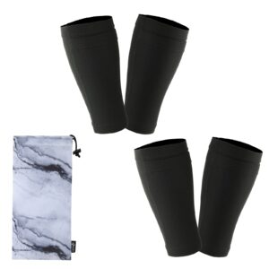 cosmos 2 pairs shin guard sleeves soccer guard sleeves for soccer sports, black color, with 1 pc marble pattern storage bag