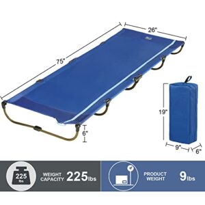 TIMBER RIDGE 20-Second Quick Set-Up Folding Camping Cot, Lightweight Outdoor Camping Cots for Adults with Carry Bag for Outdoor Travel, Tent Camping, Support up to 225lbs, Blue