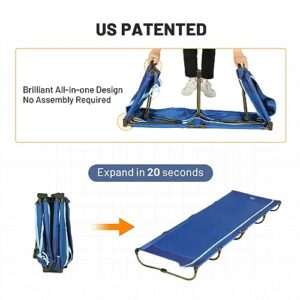 TIMBER RIDGE 20-Second Quick Set-Up Folding Camping Cot, Lightweight Outdoor Camping Cots for Adults with Carry Bag for Outdoor Travel, Tent Camping, Support up to 225lbs, Blue