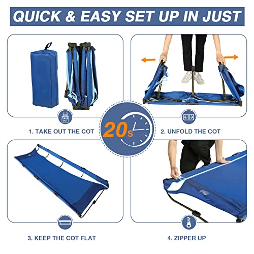 TIMBER RIDGE 20-Second Quick Set-Up Folding Camping Cot, Lightweight Outdoor Camping Cots for Adults with Carry Bag for Outdoor Travel, Tent Camping, Support up to 225lbs, Blue