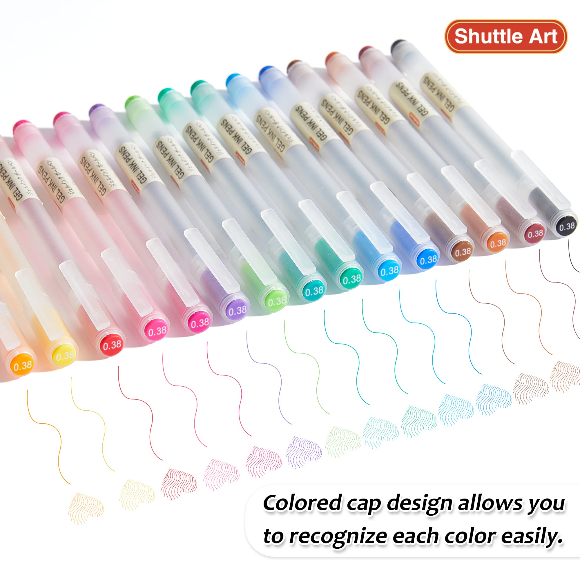 Shuttle Art Gel Ink Ball Point Pens, 15 Colors Japanese Style Pens, 0.38mm Extra-Fine Ballpoint Pens for Home, School and Office