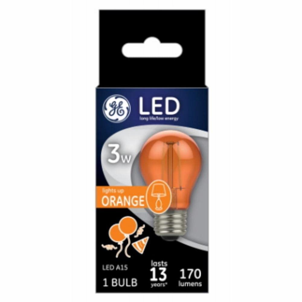 GE Lighting 93116858 LED Party Light Bulb, A15, Orange, Soft White, 100 Lumens, 3-Watt - Quantity 1