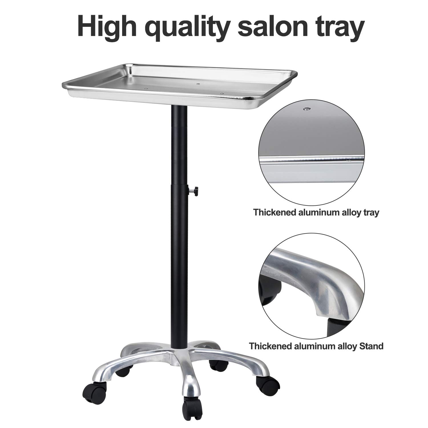 Salon Tray, Salon Tray with Metal Feet, Salon Tray on Wheels Height Adjustable, Hair Color Tray Non-Rusting