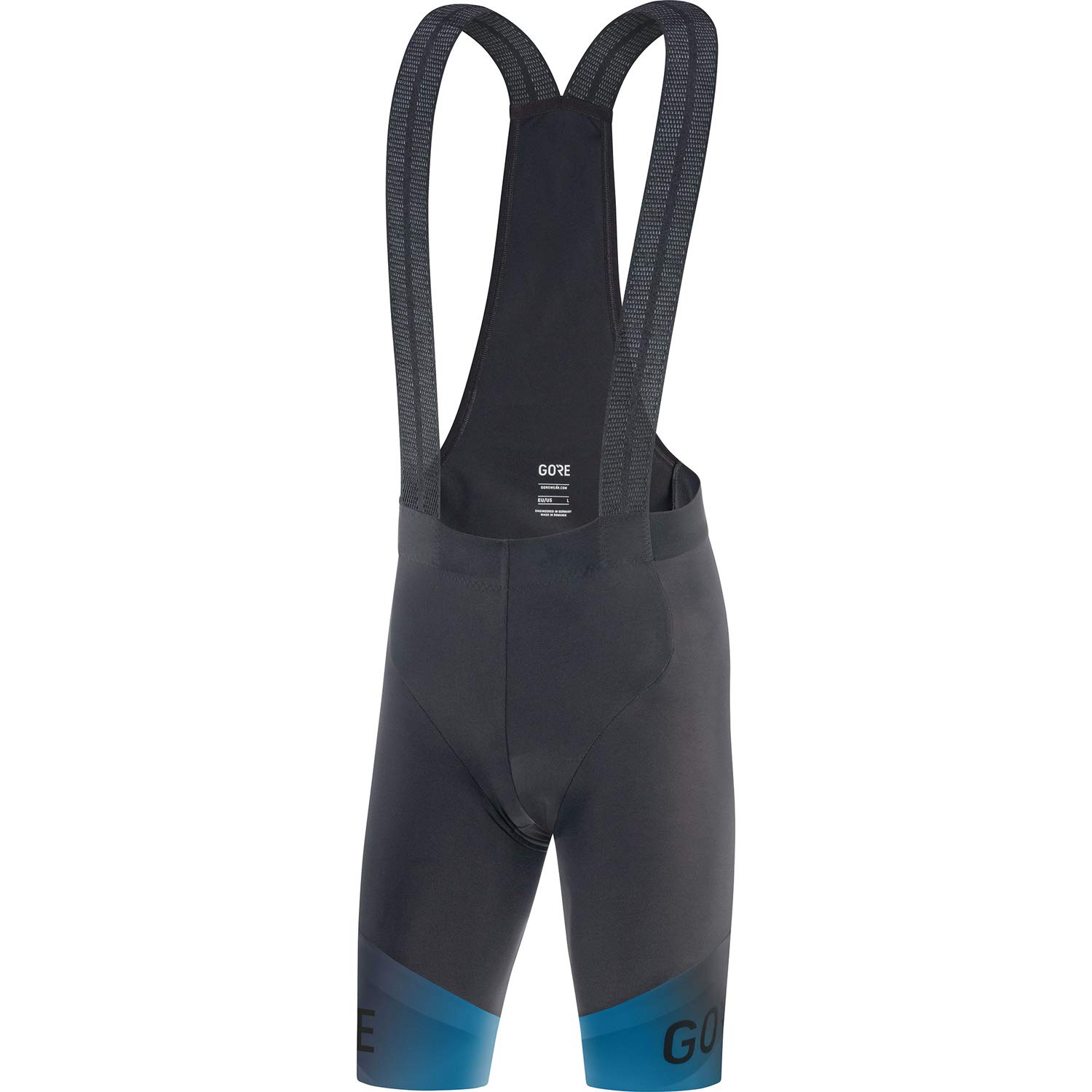 GORE WEAR Mens Force Fade Bib Shorts+ Mens, Black/Sphere Blue, Large