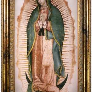 Mom’s Art Studio - Virgen de Guadalupe Wall Decor 44 X 27.75 Inches, Virgin Mary Print, Museum Look Art Frame, Artist’s Acrylic Coating, Wall Art for Home Decor (Large, Gold Spot)