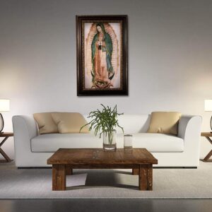 Mom’s Art Studio - Virgen de Guadalupe Wall Decor 44 X 27.75 Inches, Virgin Mary Print, Museum Look Art Frame, Artist’s Acrylic Coating, Wall Art for Home Decor (Large, Gold Spot)