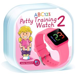 abc123 potty training watch 2- baby reminder water resistant timer for toilet training kids & toddler (pink)