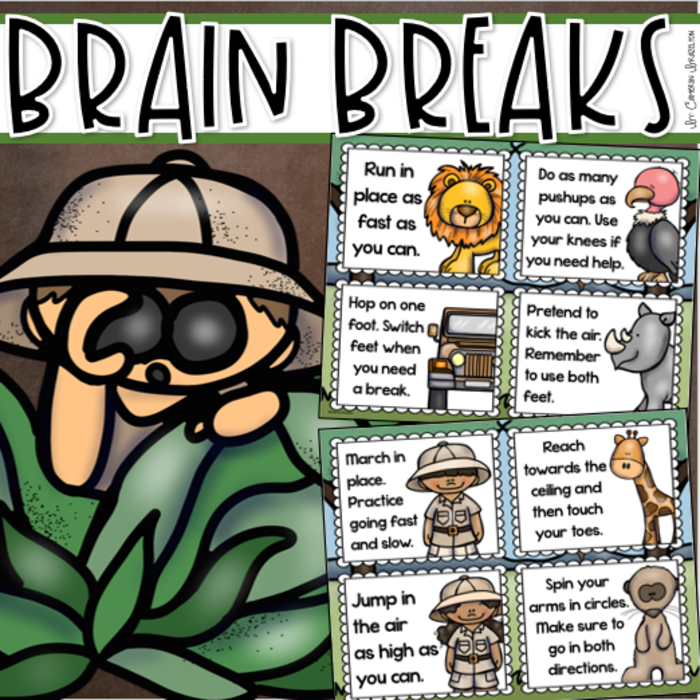 Brain Breaks Movement Cards Jungle Safari Theme