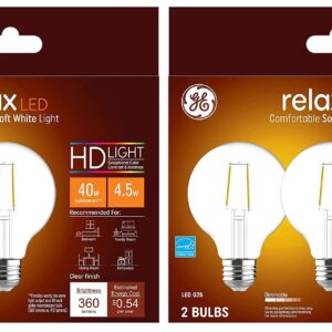 GE Lighting 31536 LED Light Bulbs, G25, Clear Soft White, 350 Lumens, 4.5-Watts, 2-Pk. - Quantity 44