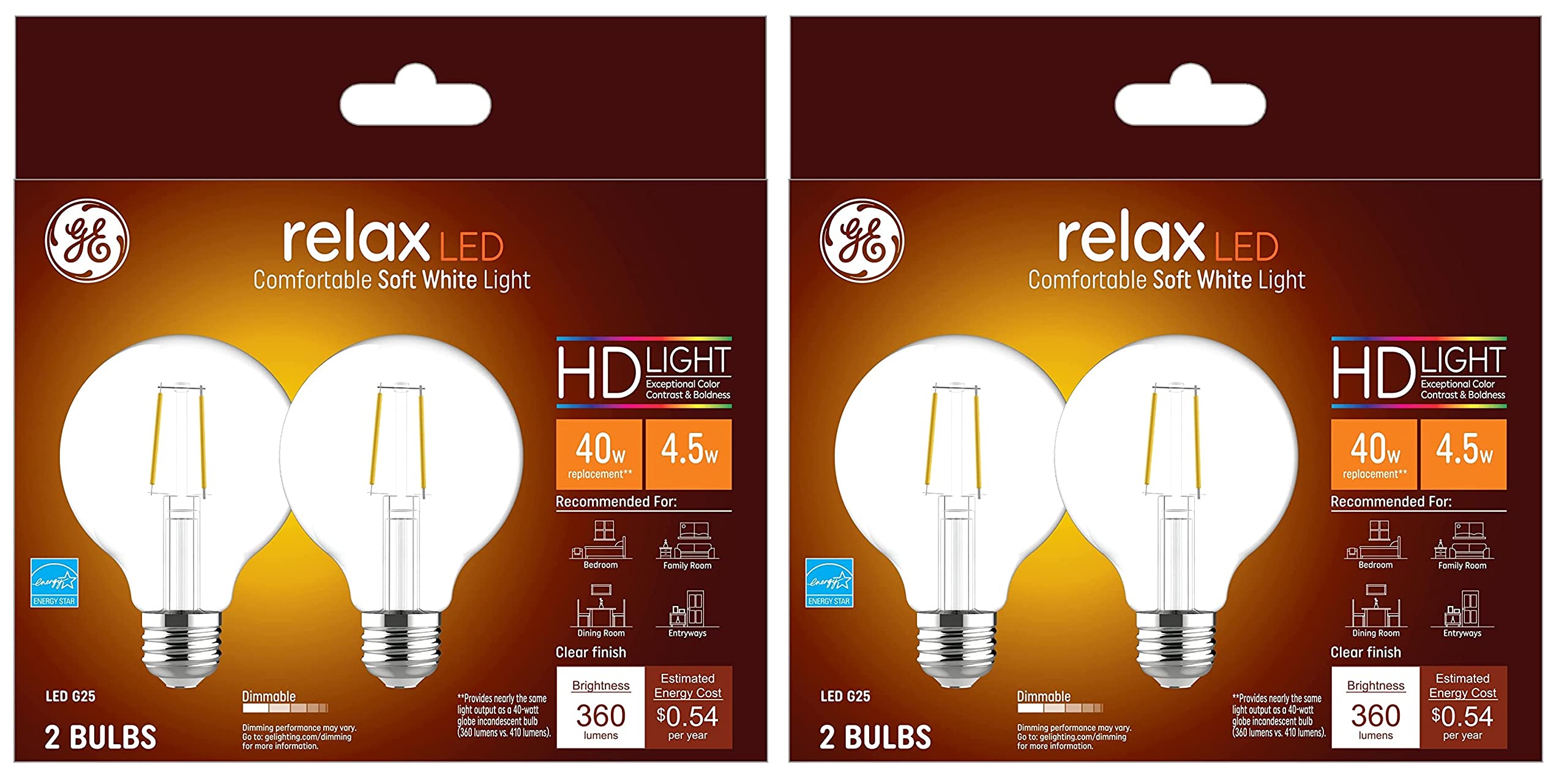 GE Lighting 31536 LED Light Bulbs, G25, Clear Soft White, 350 Lumens, 4.5-Watts, 2-Pk. - Quantity 44