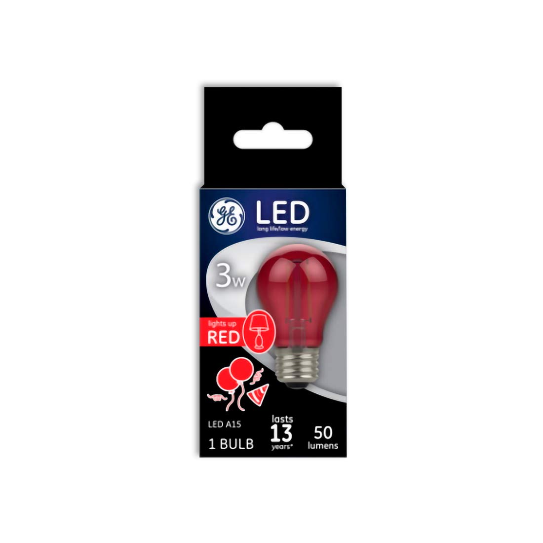 GE Lighting 93116635 LED Party Light Bulb, A15, Red, Soft White, 100 Lumens, 3-Watt - Quantity 1