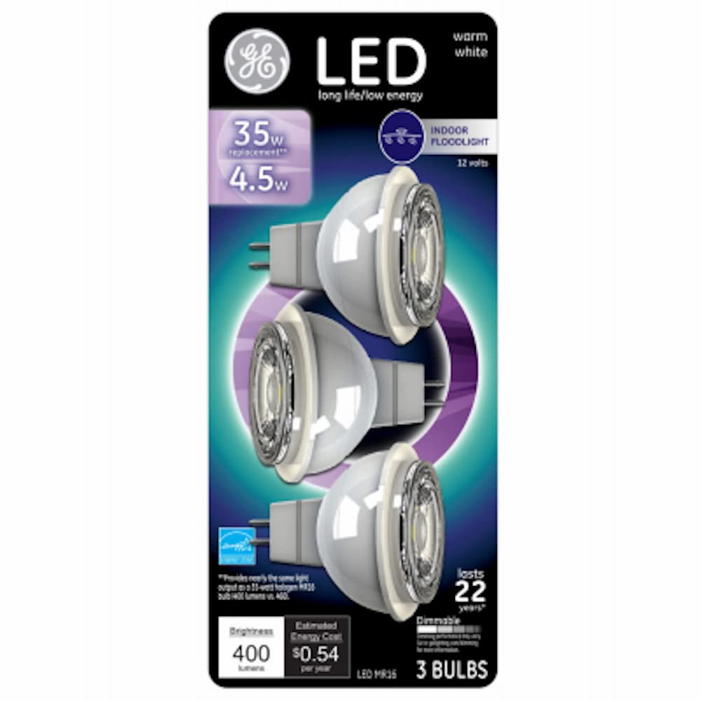 GE Lighting 93116243 LED Directional Light Bulb, MR16, White Light, Clear Bulb, 450 Lumens, 4.5-Watt, 3-Pk. - Quantity 1