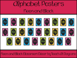 printable neon and black alphabet posters