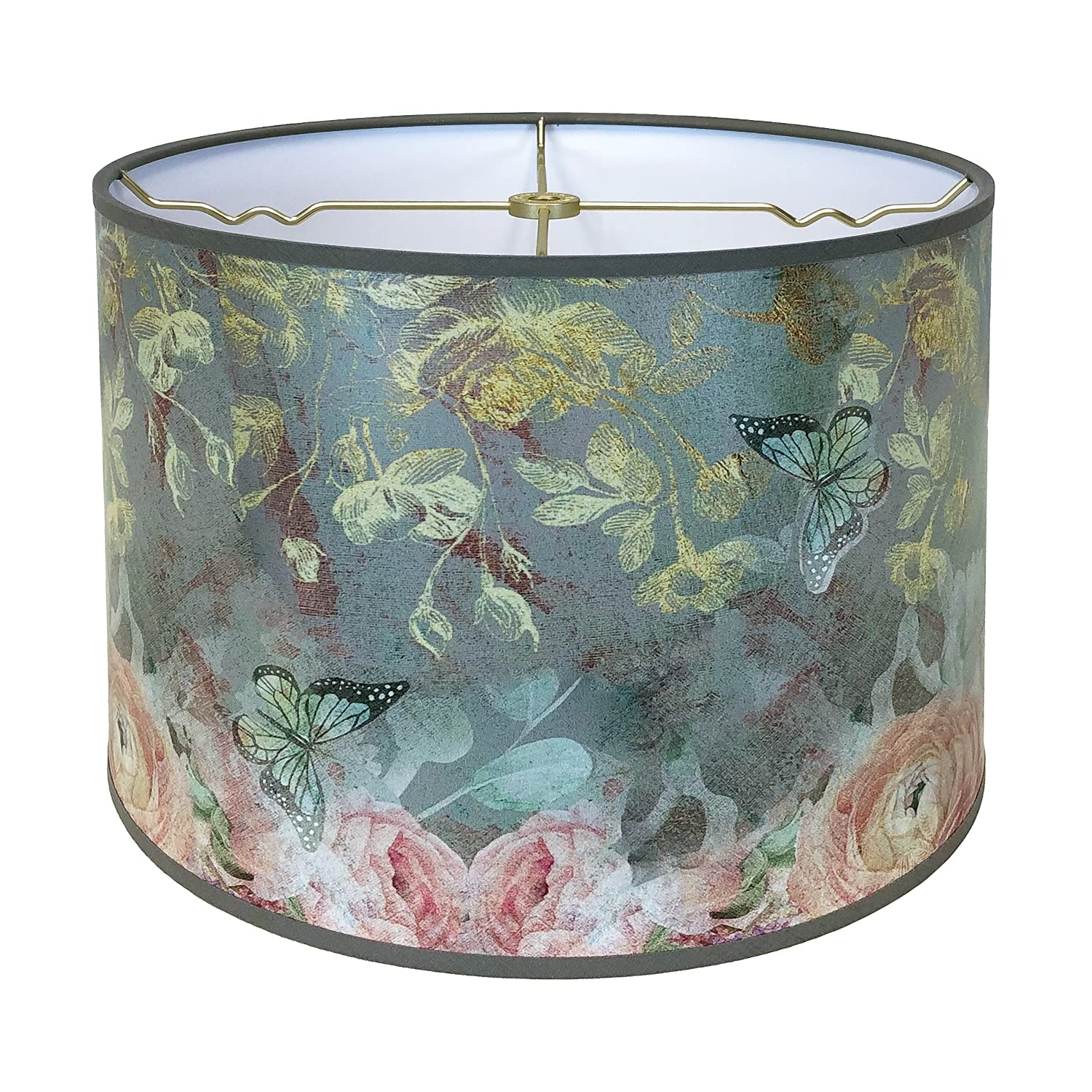 Royal Designs, Inc. Trendy Decorative Handmade Drum Shade, Made in USA, 14in, HBC-8073-14, Butterfly Garden