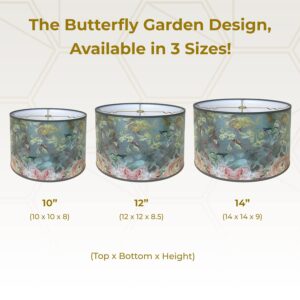 Royal Designs, Inc. Trendy Decorative Handmade Drum Shade, Made in USA, 14in, HBC-8073-14, Butterfly Garden