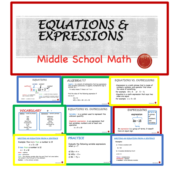 Equations and Expressions Unit - Middle School Math