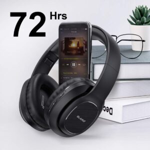 BLARO Bluetooth Headphones Over Ear, Hi-Fi Deep Bass Wireless and Wired Headsets, 72 Hours Playtime, Soft Memory Protein Earmuffs, Foldable Headphones with CVC6.0 Mic-Black