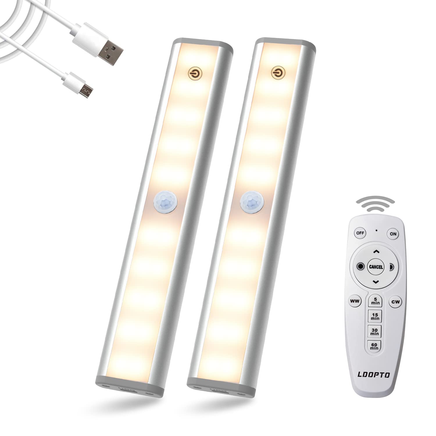 LDOPTO Under Cabinet Lights Wireless with Remote Rechargeable LED Under Cabinet Kitchen Lighting Battery Operated Lights Without Wiring with Remote/Touch Control for Closet Wardrobe Kitchen 3 Pack