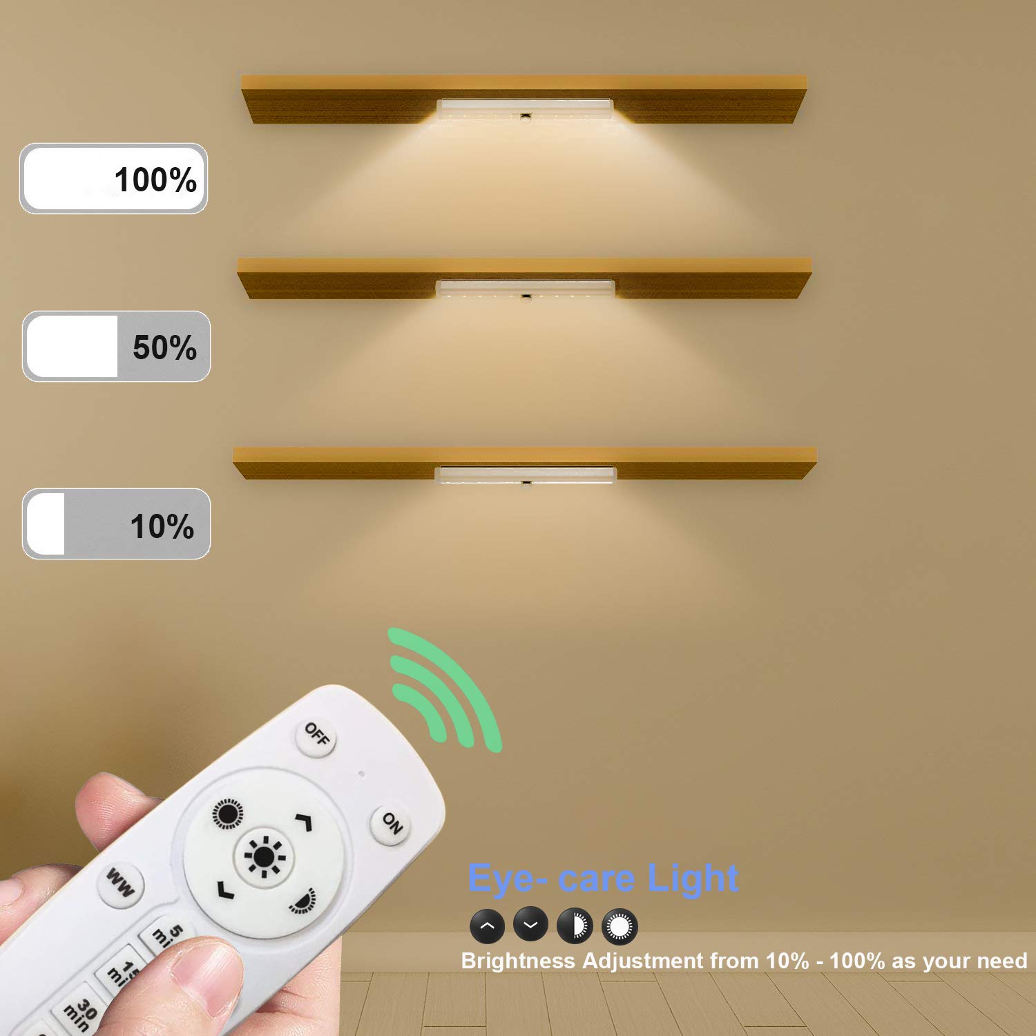 LDOPTO Under Cabinet Lights Wireless with Remote Rechargeable LED Under Cabinet Kitchen Lighting Battery Operated Lights Without Wiring with Remote/Touch Control for Closet Wardrobe Kitchen 3 Pack