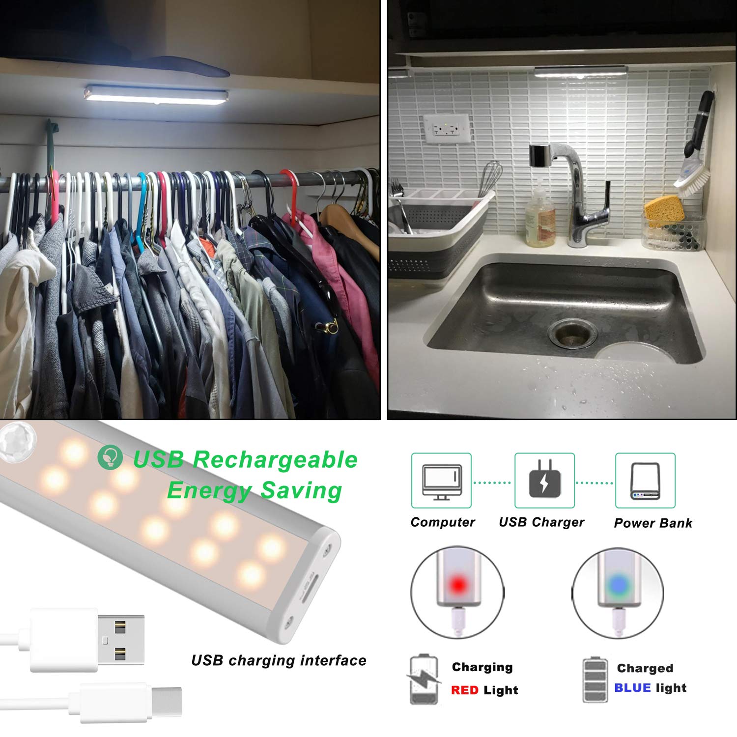 LDOPTO Under Cabinet Lights Wireless with Remote Rechargeable LED Under Cabinet Kitchen Lighting Battery Operated Lights Without Wiring with Remote/Touch Control for Closet Wardrobe Kitchen 3 Pack