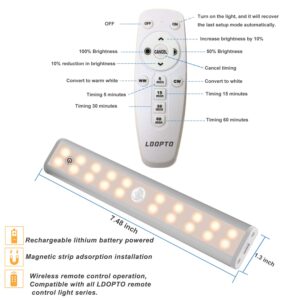 LDOPTO Under Cabinet Lights Wireless with Remote Rechargeable LED Under Cabinet Kitchen Lighting Battery Operated Lights Without Wiring with Remote/Touch Control for Closet Wardrobe Kitchen 3 Pack