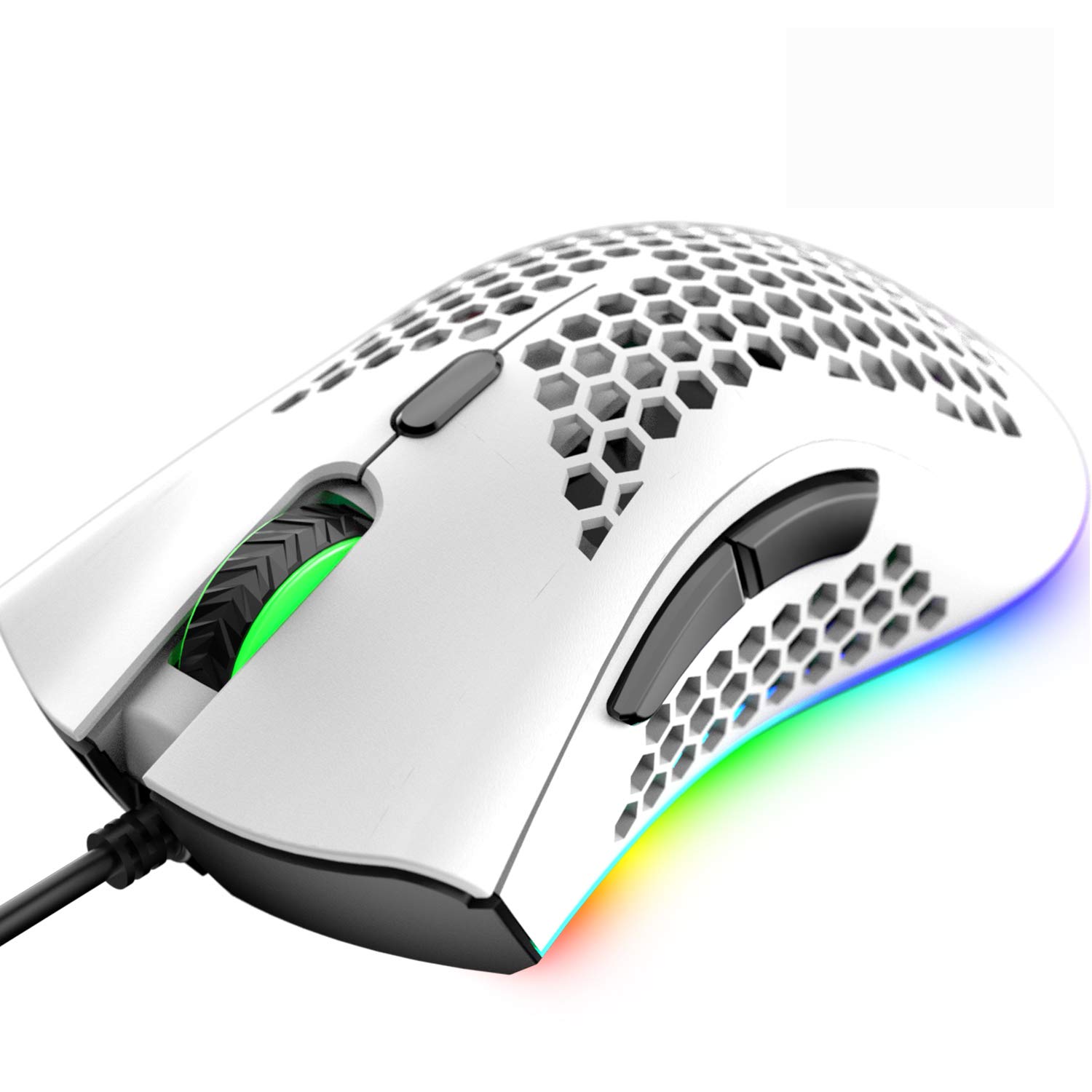 LexonElec M7 Gaming Mouse with RGB Lamp Effect,79G Lightweight Honeycomb Shell,Ultralight Ultraweave Cable,Pixart 3325 12000 DPI PC Gaming Mice for PC Gamers and Xbox and PS4 Users(White)