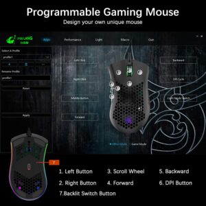 LexonElec M7 Gaming Mouse with RGB Lamp Effect,79G Lightweight Honeycomb Shell,Ultralight Ultraweave Cable,Pixart 3325 12000 DPI PC Gaming Mice for PC Gamers and Xbox and PS4 Users(White)