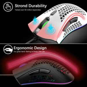 LexonElec M7 Gaming Mouse with RGB Lamp Effect,79G Lightweight Honeycomb Shell,Ultralight Ultraweave Cable,Pixart 3325 12000 DPI PC Gaming Mice for PC Gamers and Xbox and PS4 Users(White)