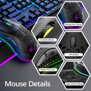 LexonElec M7 Gaming Mouse with RGB Lamp Effect,79G Lightweight Honeycomb Shell,Ultralight Ultraweave Cable,Pixart 3325 12000 DPI PC Gaming Mice for PC Gamers and Xbox and PS4 Users(White)