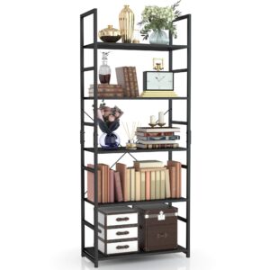 numenn 5 tier bookshelf, tall bookcase shelf storage organizer, modern book shelf for bedroom, living room and home office, black