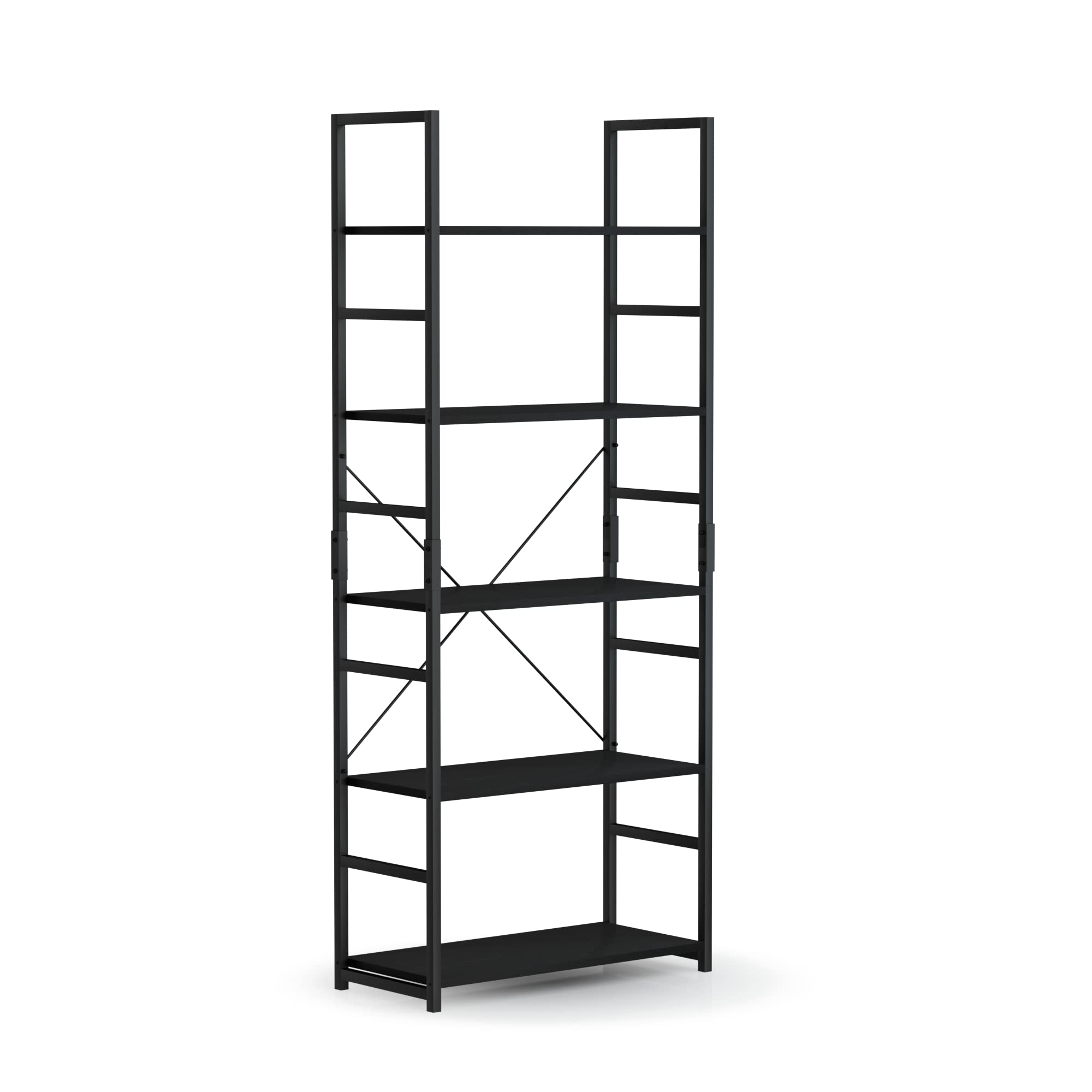 NUMENN 5 Tier Bookshelf, Tall Bookcase Shelf Storage Organizer, Modern Book Shelf for Bedroom, Living Room and Home Office, Black