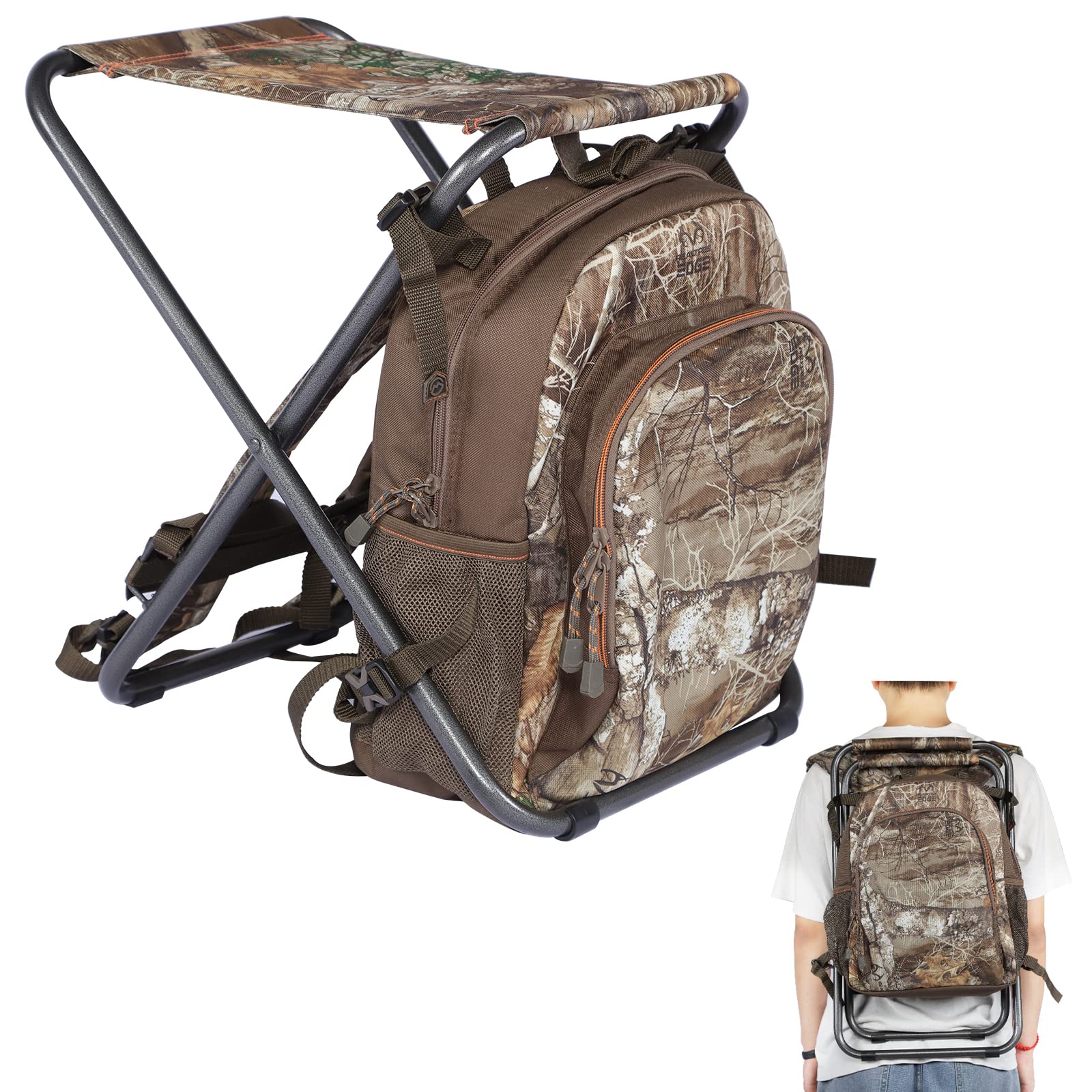 TIMBER RIDGE 3 in 1 Cooler Backpack Chair Foldable Fishing Seat Stool with Cooler Bag, Compact Lightweight Portable for Outdoor Camping Hiking Hunting(CAMO)