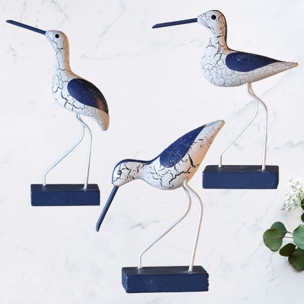 EXCEART 3pcs Wooden Seagull Figurine Nautical Decorations Ornaments Mediterranean Style Coastal Beach Room Garden Decoration for Bedroom Living Room