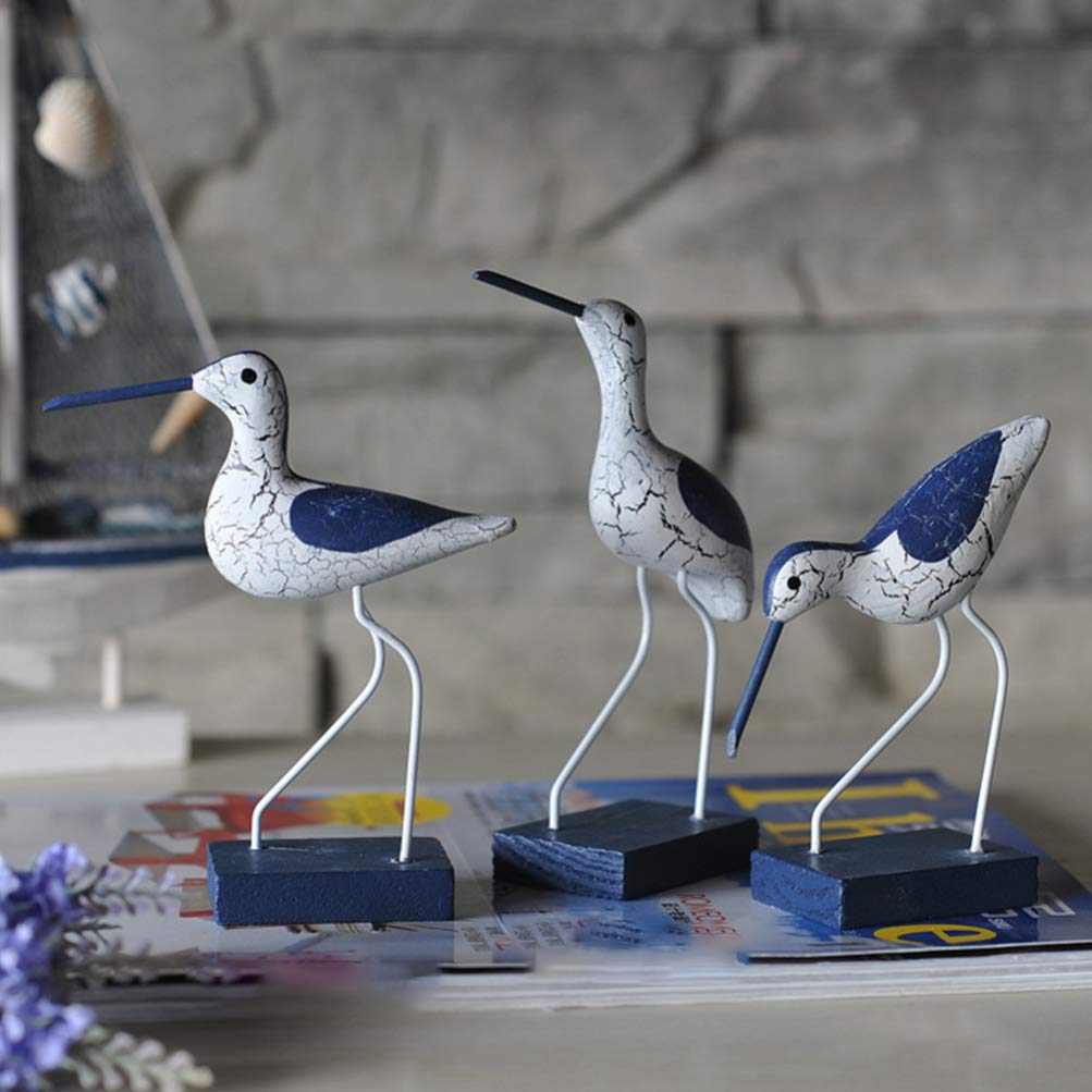 EXCEART 3pcs Wooden Seagull Figurine Nautical Decorations Ornaments Mediterranean Style Coastal Beach Room Garden Decoration for Bedroom Living Room