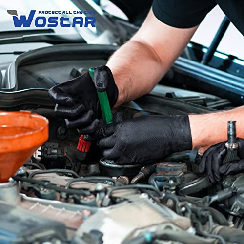 Wostar Industrial Black Nitrile Gloves 8 Mil Box of 50 Large Latex Powder Free Diamond Textured Heavy Duty Black Gloves