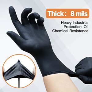 Wostar Industrial Black Nitrile Gloves 8 Mil Box of 50 Large Latex Powder Free Diamond Textured Heavy Duty Black Gloves