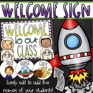 welcome to our classroom door sign display outer space theme editable