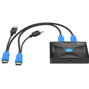 MT-VIKI KVM Switch HDMI 2 Port, 4K@30Hz KVM Switch 2 Computers 1 Monitor +3 USB 2.0 Devices+2 KVM Cables