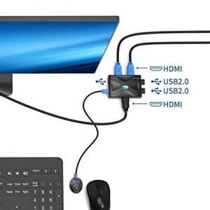 MT-VIKI KVM Switch HDMI 2 Port, 4K@30Hz KVM Switch 2 Computers 1 Monitor +3 USB 2.0 Devices+2 KVM Cables