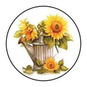 without brand set of 48 envelope seals labels country sunflower rustic flower pot 1.2" round