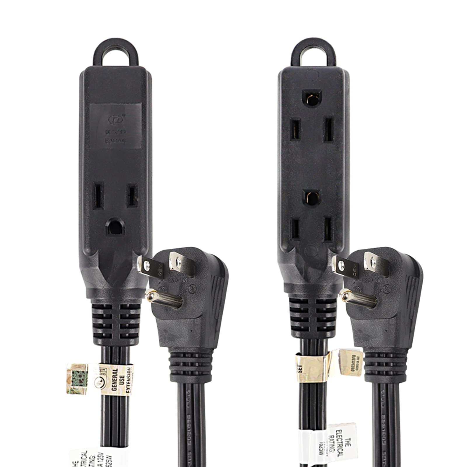 EP 9 Ft 3 Outlet Extension Cord with Flat Plug, 3 Prong Grounded, 16/3 SPT-3 Power Cable for Indoor Use, Black, 2 Pack