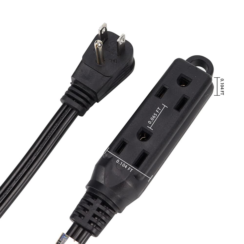 EP 9 Ft 3 Outlet Extension Cord with Flat Plug, 3 Prong Grounded, 16/3 SPT-3 Power Cable for Indoor Use, Black, 2 Pack