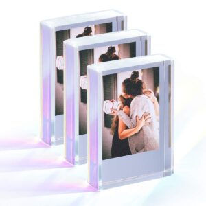 instax mini photo frames 2x3, polaroid picture frame, iridescent acrylic picture frames for desktop & tabletop, mini instant photo frames for fujifilm & polaroid film (3 pack)polaroid frame for photos