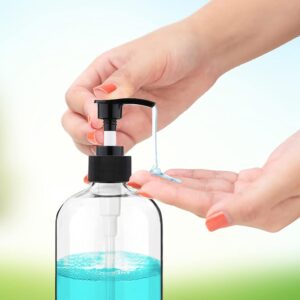 Empty Plastic Pump Bottles Dispenser 4 Pack 16oz/500ml Portable Clear BPA-Free Cylinder Shampoo Lotion Hand Pump Bottle Durable Refillable Containers for Massage Oil, Liquid Soap